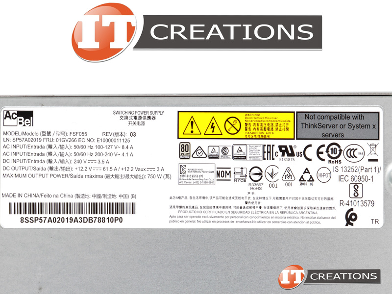 01GV266 LENOVO / ARTESYN POWER SUPPLY 750W AC INPUT 100-127V 8.4A / 200 ...