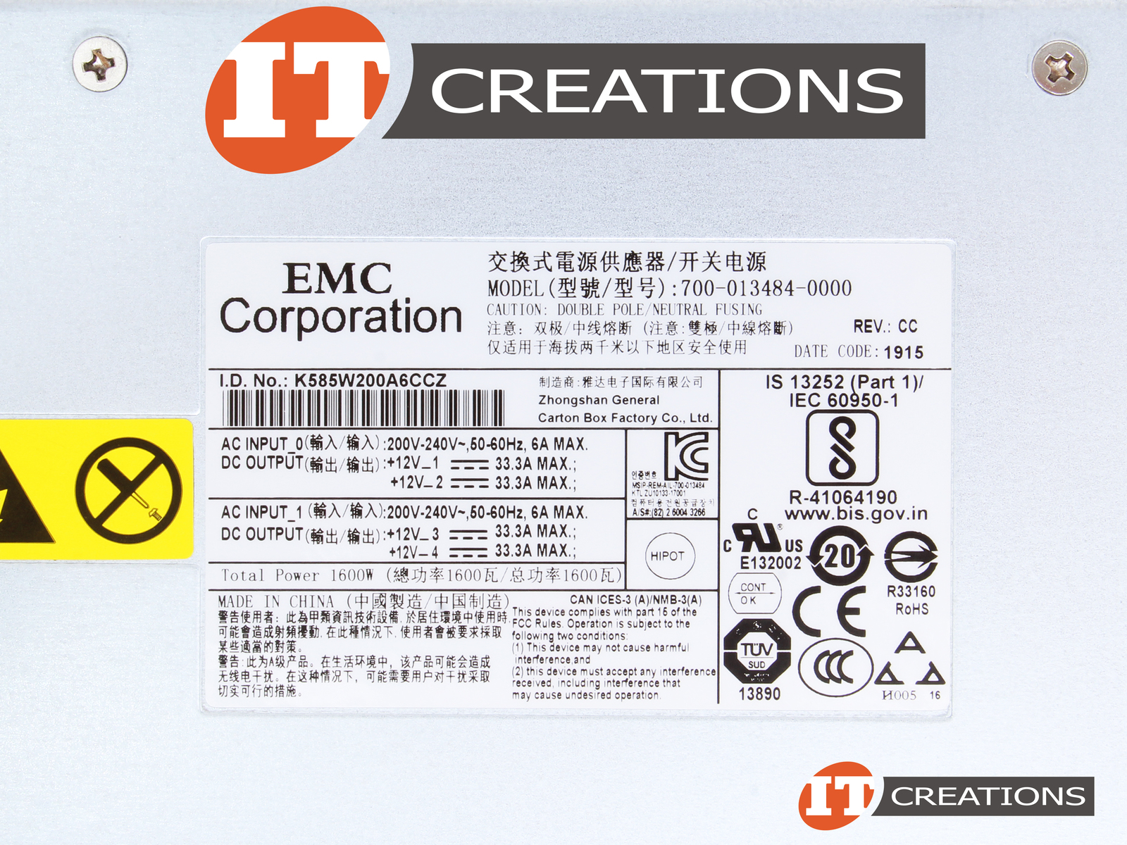 071-000-600-04 DELL / EMC Power Supply 1600w 2400-240v 6A 50-60hz For ...