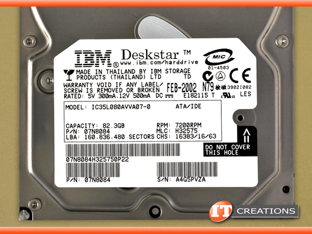 07N8084 IBM 82.3GB 7.2K RPM IDE 3.5 INCH HARD DRIVE