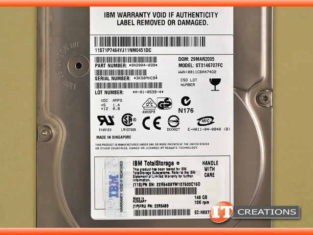 22R5489 IBM 146GB 10K RPM 40-PIN FIBER CHANNEL 3.5 INCH HARD DRIVE