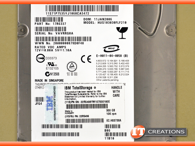 22R5496 IBM / HITACHI GLOBAL 300GB 10K RPM FIBRE CHANNEL FC 3.5 INCH ...