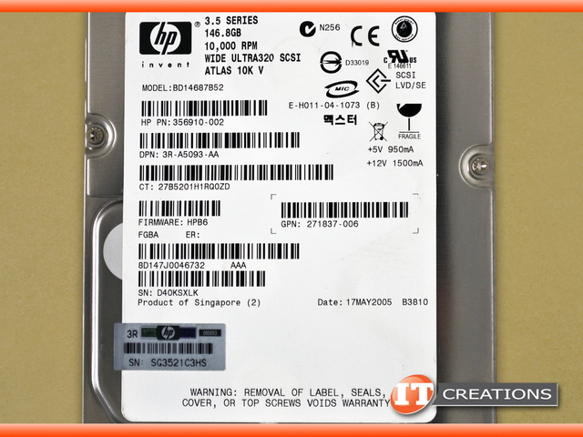 356910-002 HP 146GB 10K RPM 3.5 INCH U320 SCSI HARD DRIVE