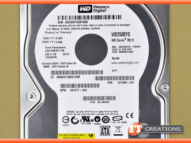 397377-004 HP 250GB 7.2k RPM SATA 3.5 Inch Hard Drive With Tray/caddy ...