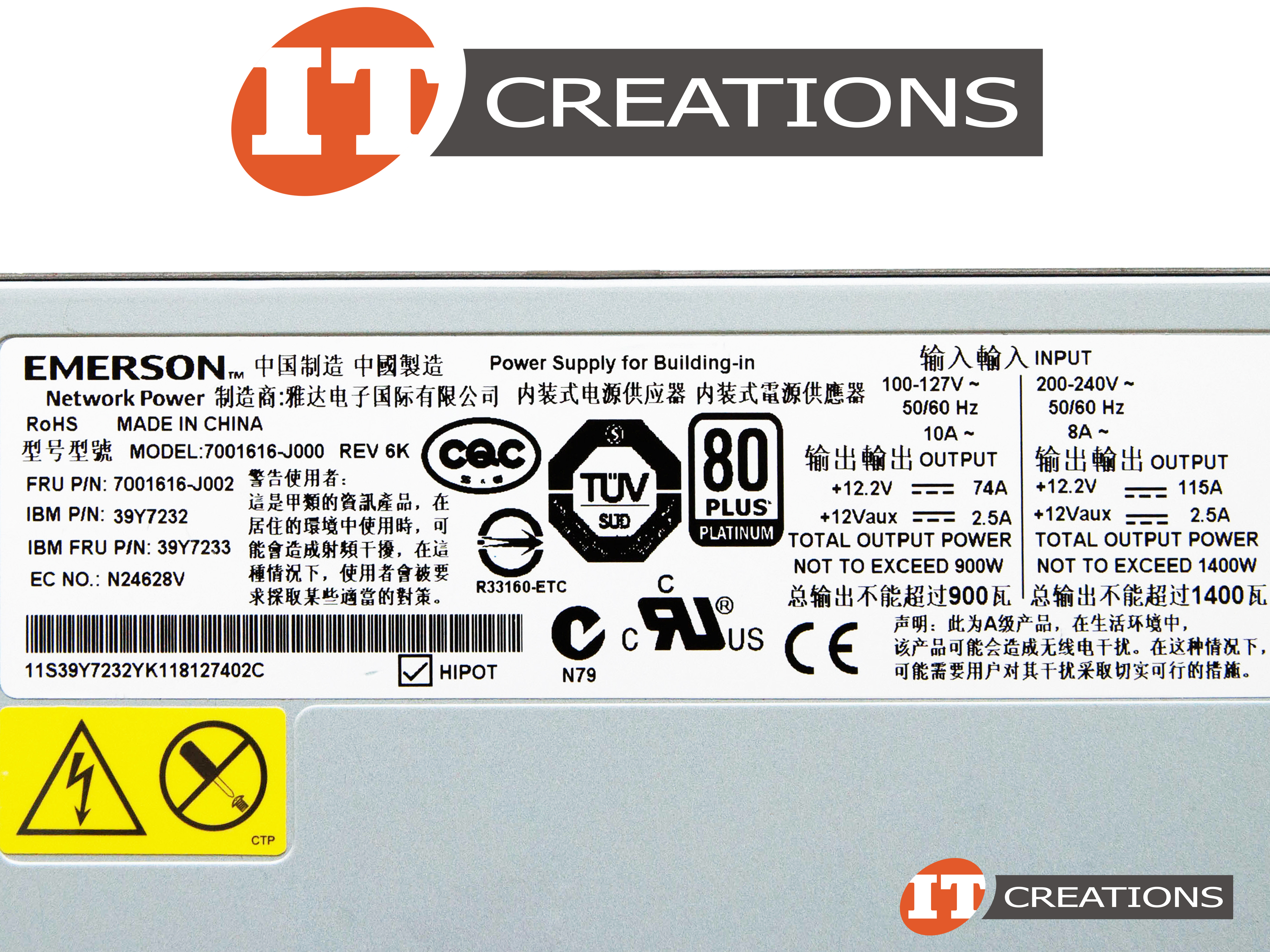 39Y7233 IBM POWER SUPPLY 1400W AC 80 PLUS PLATINUM HOT SWAP FOR IBM ...