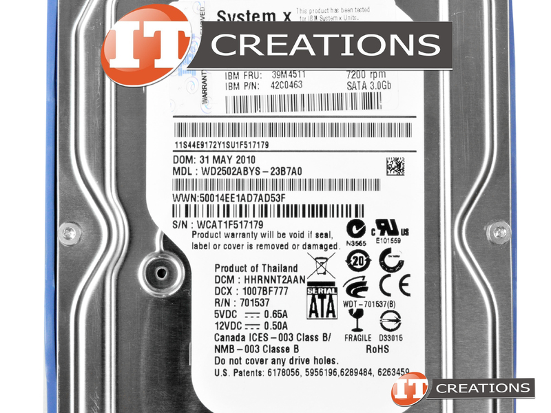 39M4511 IBM / WESTERN DIGITAL 250GB 7.2K RPM SATA 3.5 INCH LARGE FORM ...