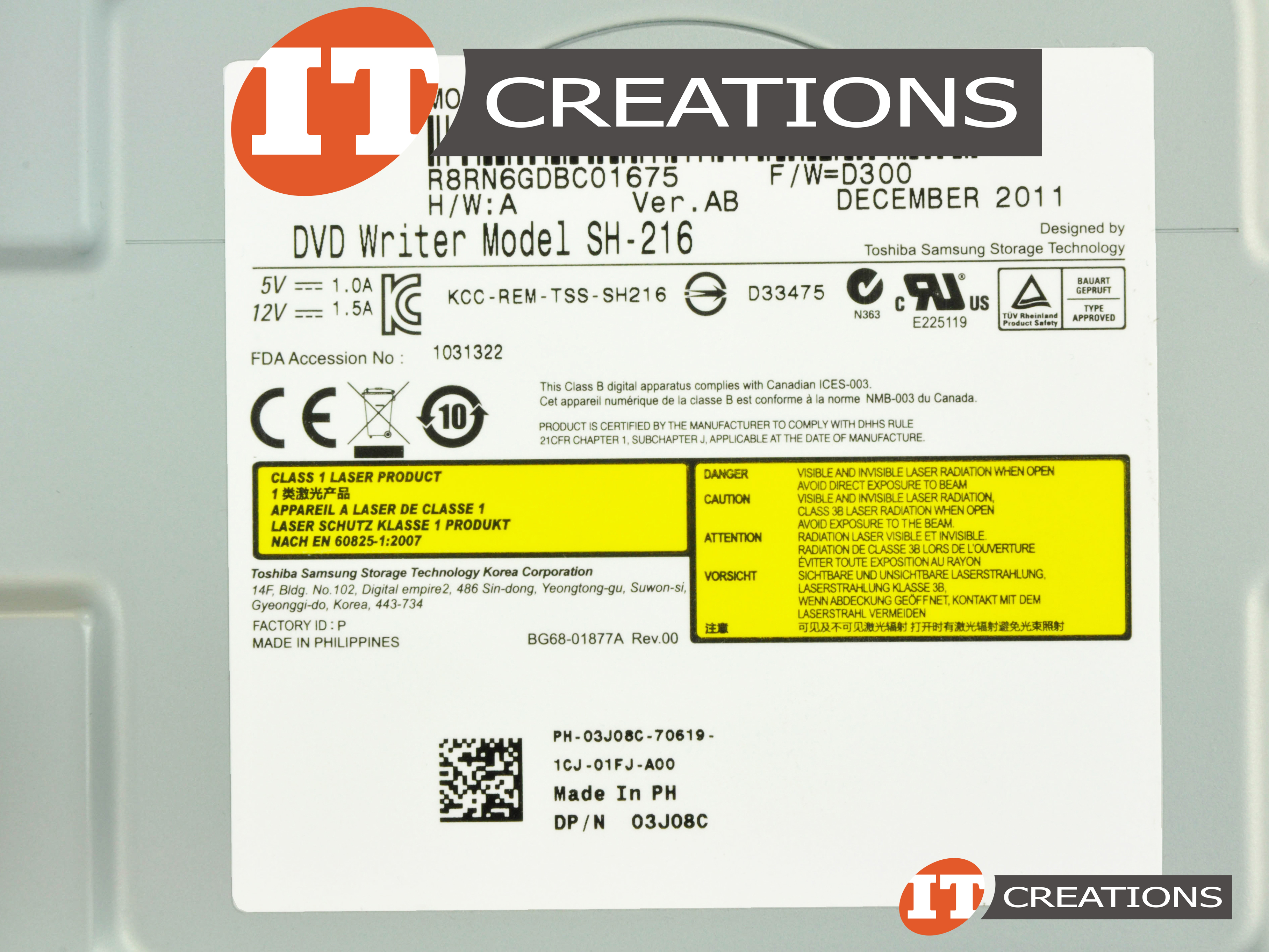 3J08C DELL OPTICAL DRIVE DVD MULTI RECORDER RW DVD REWRITABLE CD ...