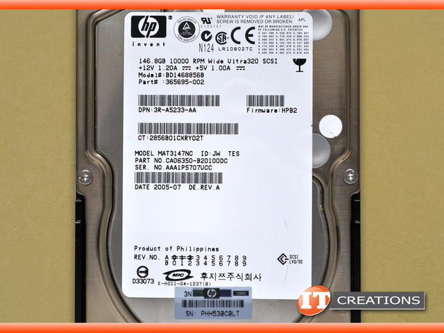 3R-A5233-AA-HP HP 146.8GB 10K RPM 3.5 WIDE ULTRA320 SCSI HARD DRIVE