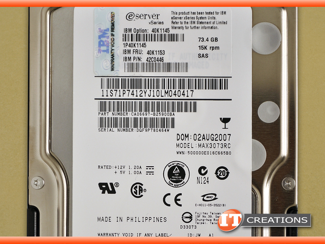 40K1145 IBM 73.4GB 15K RPM SAS 3.5 INCH HARD DRIVE