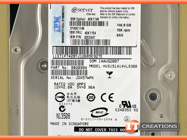 40K1146 - New Other - IBM / HITACHI GLOBAL 146GB 15K RPM SAS 3.5 INCH ...