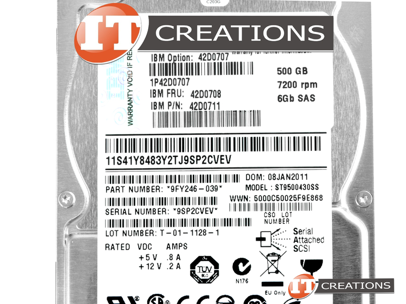 42D0711 IBM / SEAGATE 500GB 7.2K RPM SAS 2.5 INCH SMALL FORM FACTOR SFF ...