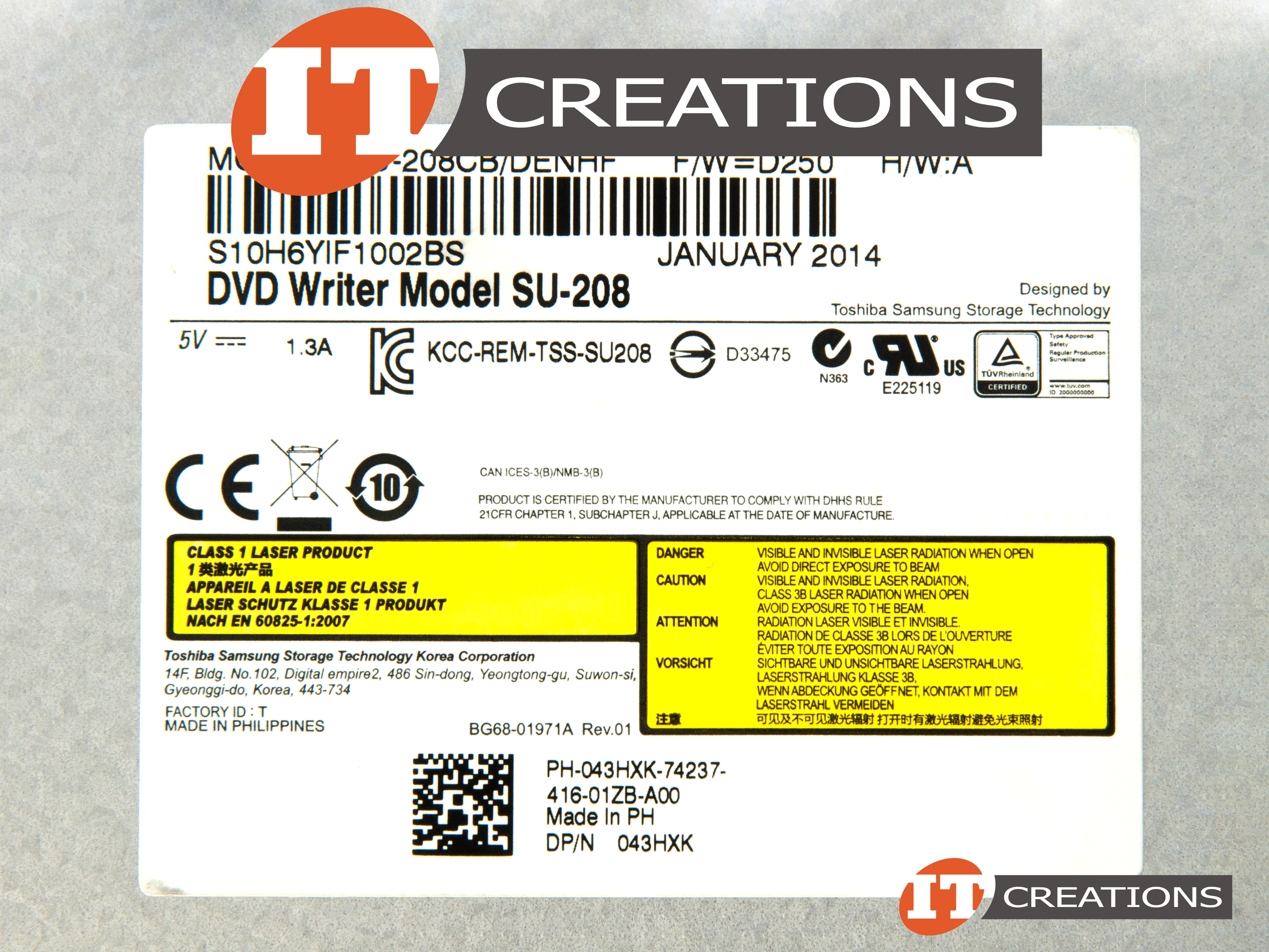 43HXK DELL OPTICAL DRIVE DVD MULTI RECORDER RW REWRITABLE COMPACT DISC ...