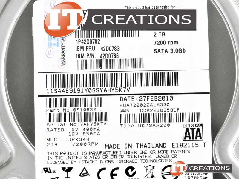 44E9191 IBM / HITACHI GLOBAL 2TB 2000GB 7.2K RPM SATA 3.5 INCH LARGE ...