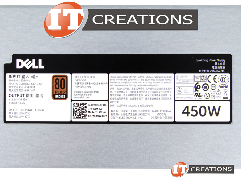 450-AGNU DELL Power Supply 450w Input 100-240v 50-60hz 6.5-3.5a 80 Plus ...
