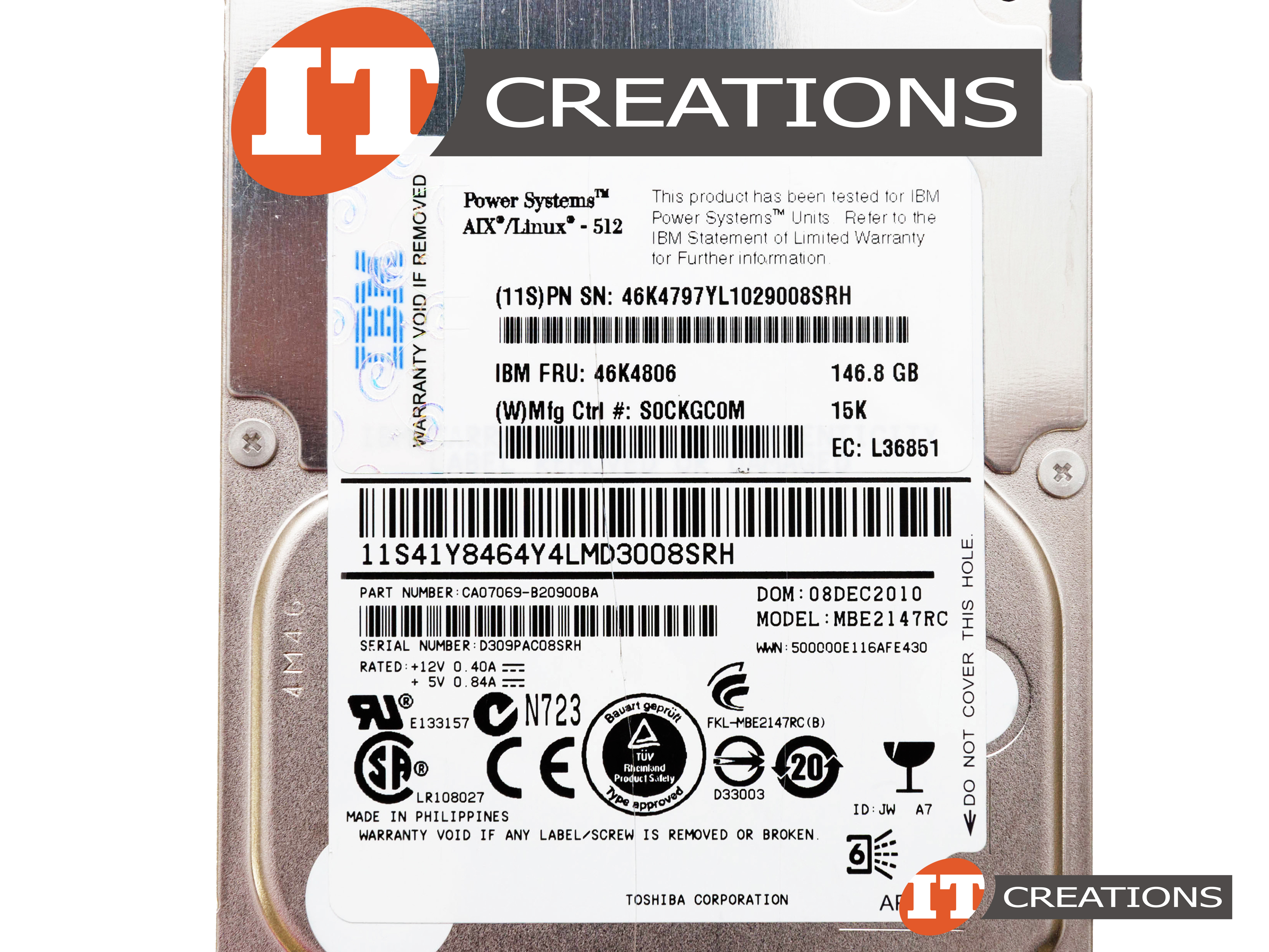 46K4797 - Used - IBM / TOSHIBA 146GB 15K RPM SAS 2.5 INCH SMALL FORM ...