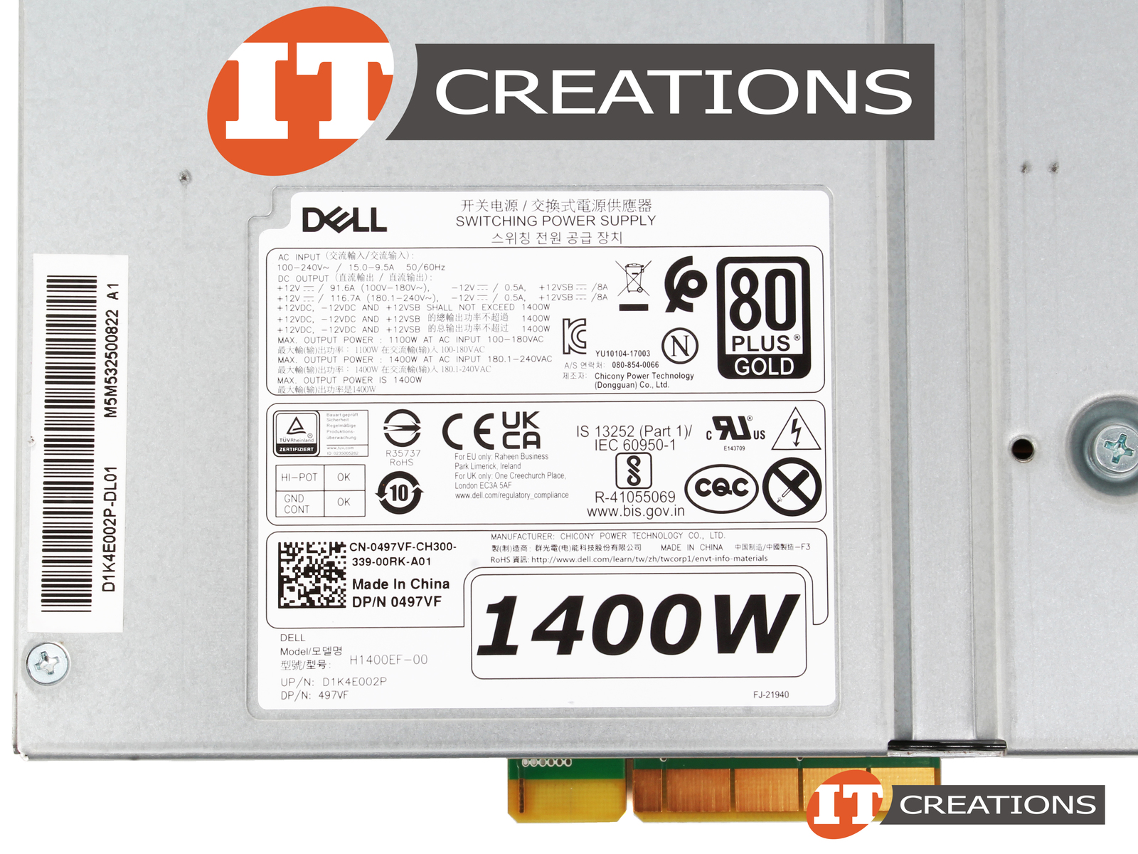 497VF DELL SWITCHING POWER SUPPLY 1400W 100-240V 15.0-9.5A 50-60HZ 80 ...