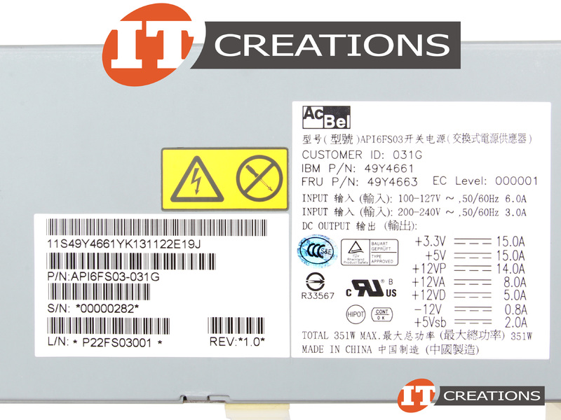 49Y4663 IBM / Acbel 350w 100-240v 6.0-3.0a 50-60hz NON HOT Swap Output ...