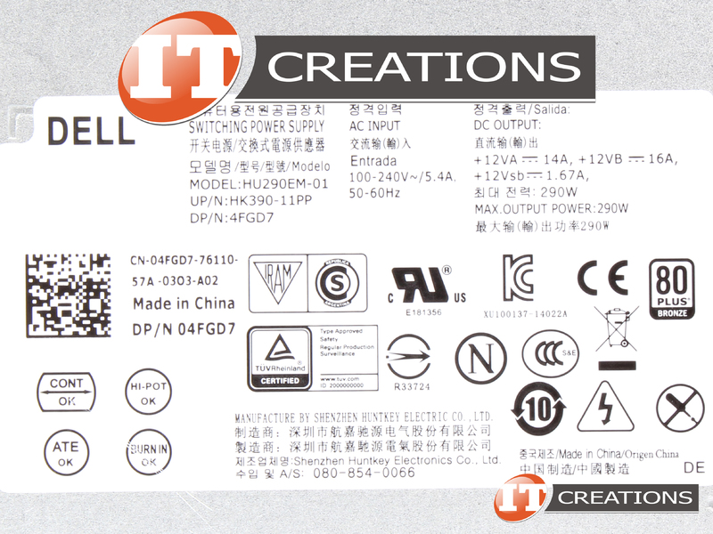 4FGD7 DELL POWER SUPPLY 290W INPUT 100-240V 50-60HZ 5.4A 80 PLUS BRONZE ...