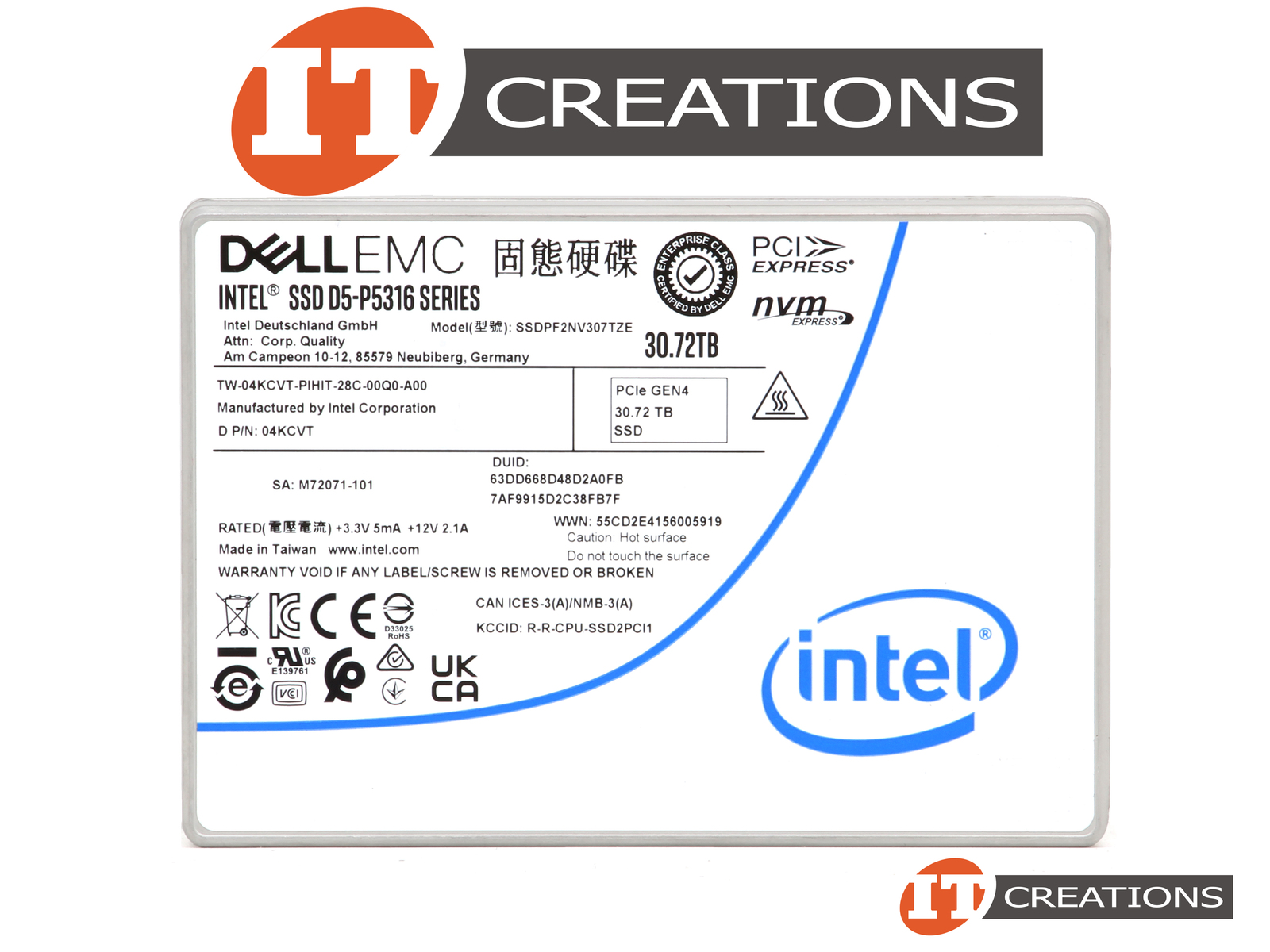 4KCVT - New - DELL EMC / Intel 30.72TB 144l QLC PCIE 4.0 X4 NVME U.2 ...