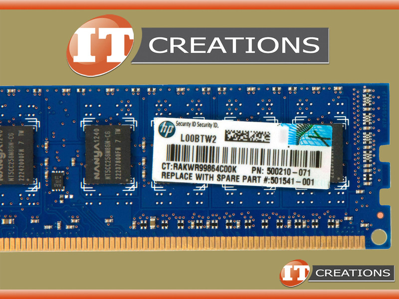501541-001 HP 4GB ( 1 X 4GB ) PC3-10600e DDR3-1333 Unbuffered ECC 2rx8 CL9 240 PIN 1.5v Memory ...