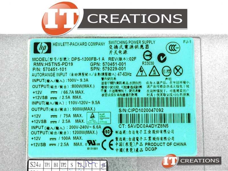 578322-B21 HP POWER SUPPLY 1200W PLATINUM HOT PLUG HIGH EFFICIENCY HE ...