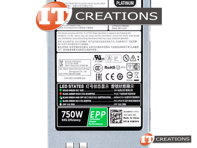 5RHVV DELL Power Supply 750w Input 100-240v 50-60hz 10-5A 80 Plus ...