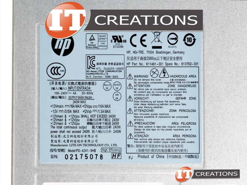 611481-001 HP POWER SUPPLY 240W INPUT 100-240V 4A 50-60HZ FIXED FOR HP ...