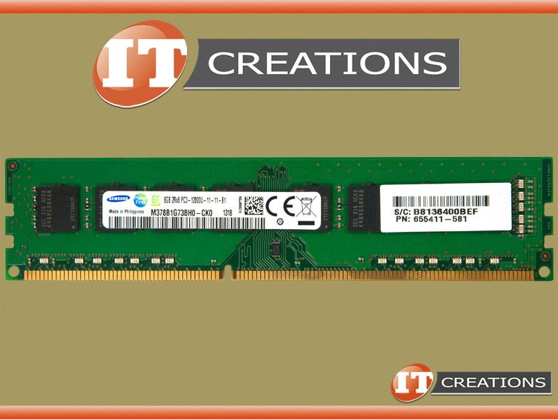 655411-581 HP / SAMSUNG 8GB PC3-12800U DDR3-1600 UNBUFFERED NON ECC 2RX8 CL11 240 PIN 1.5V ...