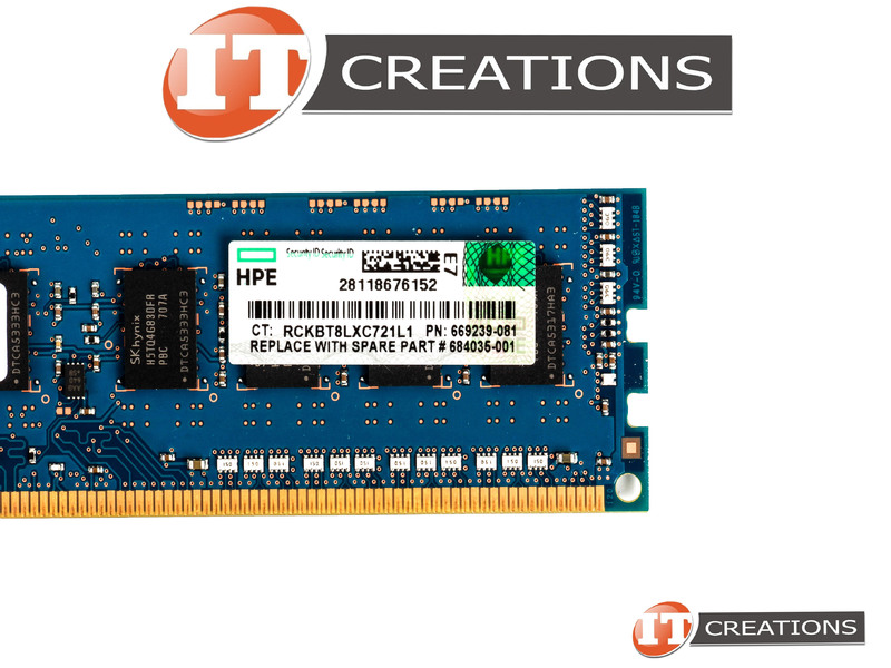 669324-B21 - Refurbished - HP / SK HYNIX 8GB PC3-12800E DDR3-1600 UNBUFFERED ECC 2RX8 CL11 240 ...