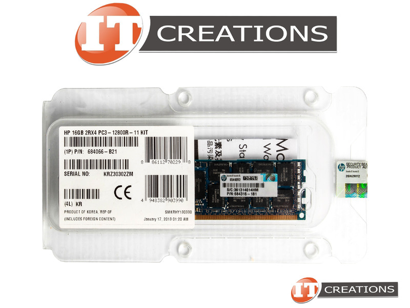 684066-B21-RETAIL - Retail - HP 16GB PC3-12800r DDR3-1600 Registered ...