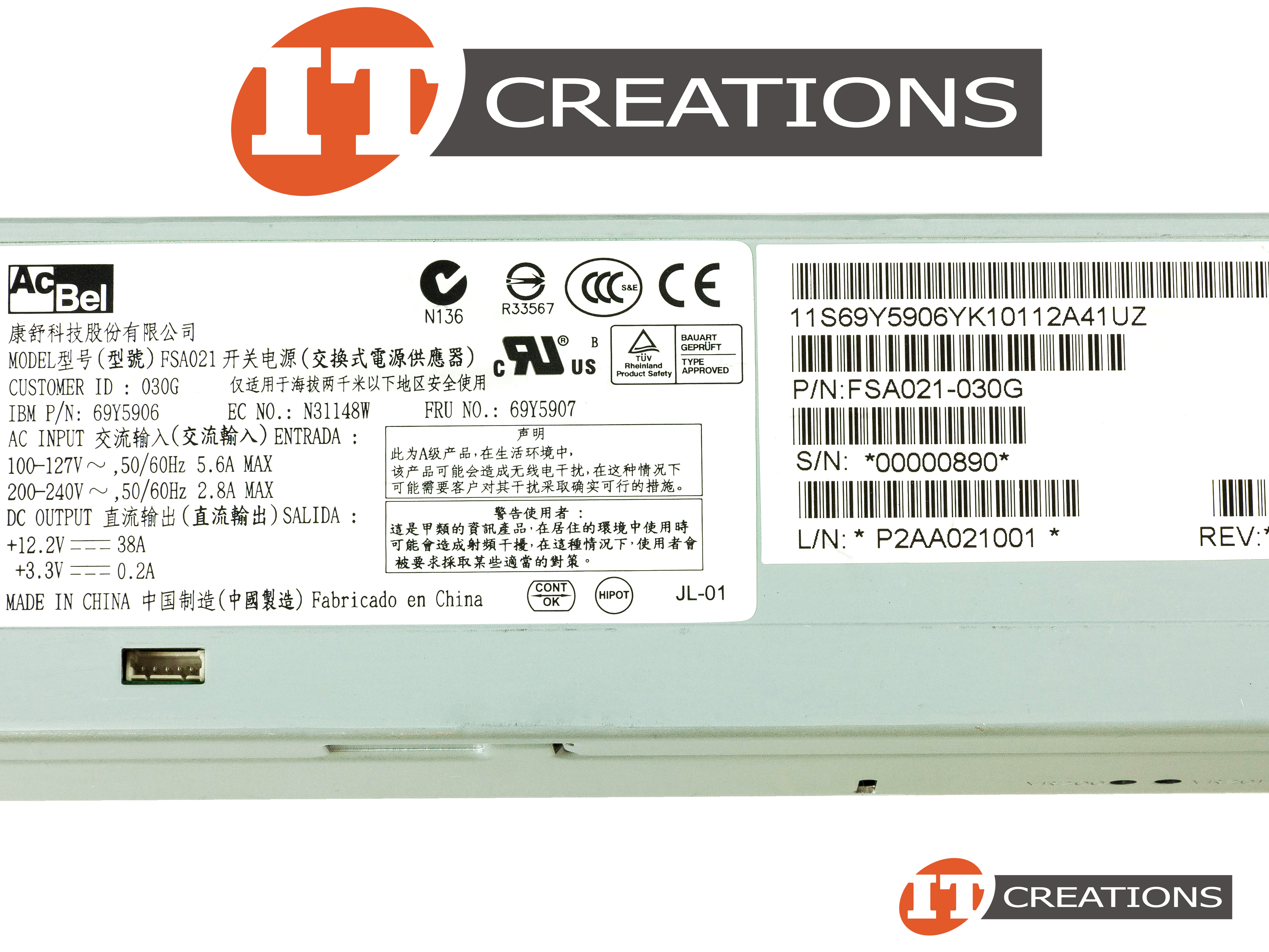 69Y5907 IBM / ACBEL POWER SUPPLY 460W HOT SWAP FOR IBM SYSTEM X3250 M4 ...