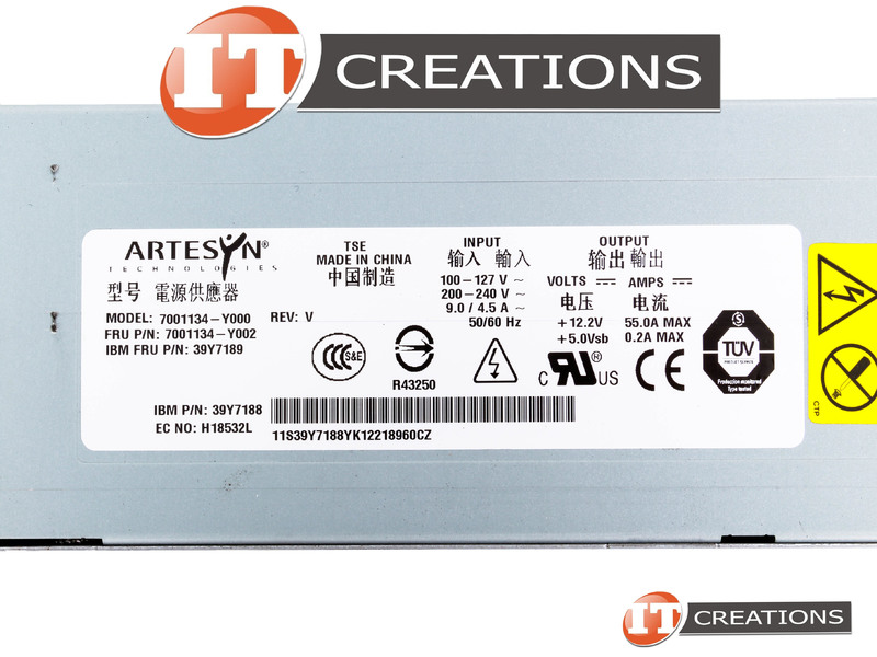 7001134-Y002-IBM IBM / ARTESYN POWER SUPPLY 670W INPUT 100-127V 9.0A ...
