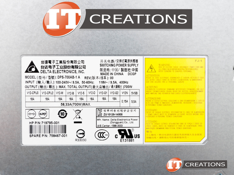 719795-001 HP / DELTA POWER SUPPLY 700W INPUT 100-240V 9.5A 50-60HZ OR ...