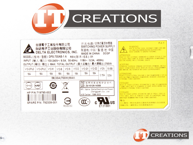 719795-002 HP POWER SUPPLY 700W INPUT 100-240V 9.5A 50-60HZ / 118V ...