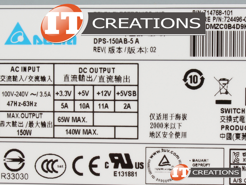 724496-001 HP Power Supply 150w Assembly For HPE Proliant Microserver G8