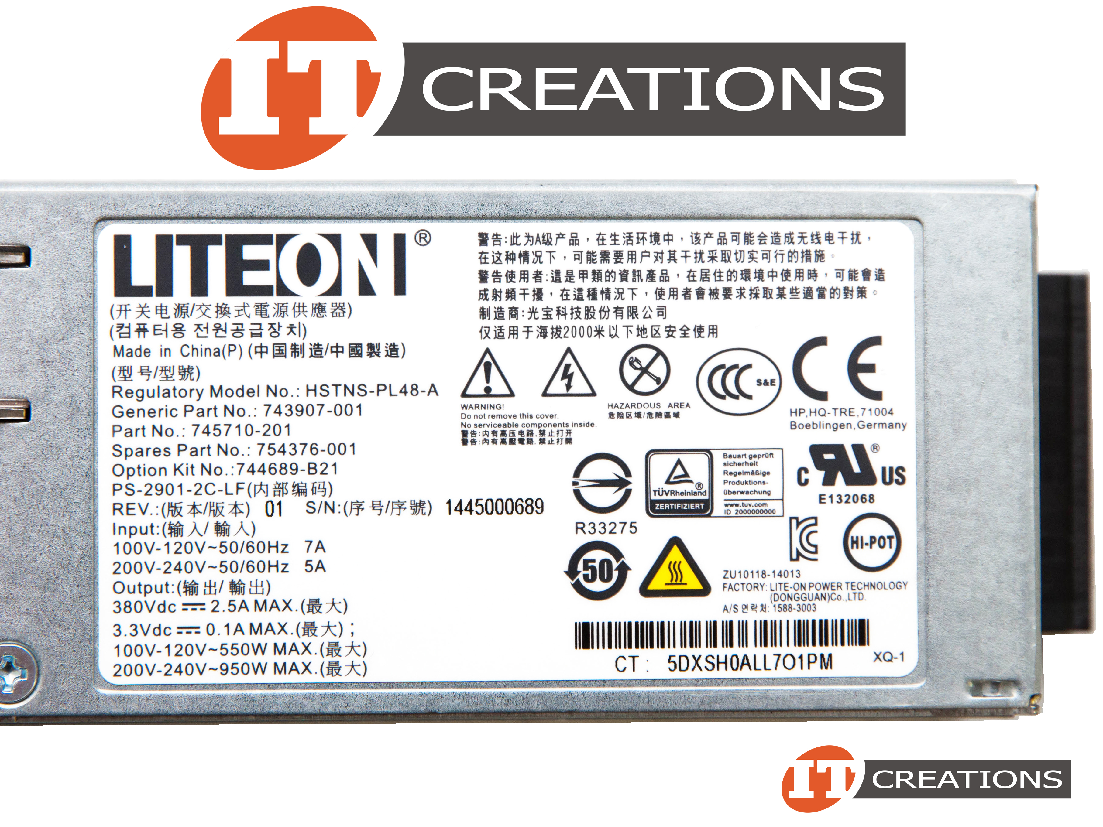 745710-202 HP Power Supply 900w AC Input 100-240v- 7-5A- 50-60hz- 92% ...