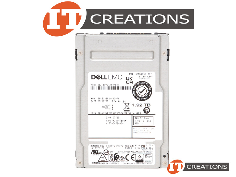 7F2D1 - New Other - DELL EMC / KIOXIA 1.92TB 96-LAYER TLC SAS III 2.5 ...