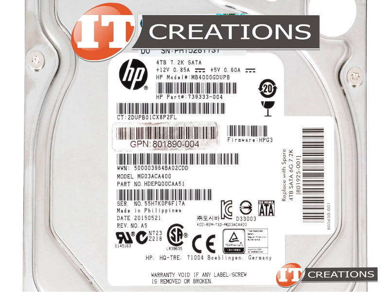 801888-B21 - Refurbished - HP 4TB 7.2K RPM SATA III 3.5 INCH LARGE FORM ...