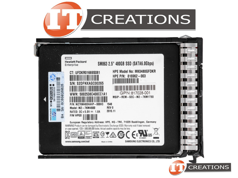 816985-B21 - Used - HP / HPE / Samsung 480GB MLC SATA III 2.5 Inch ...