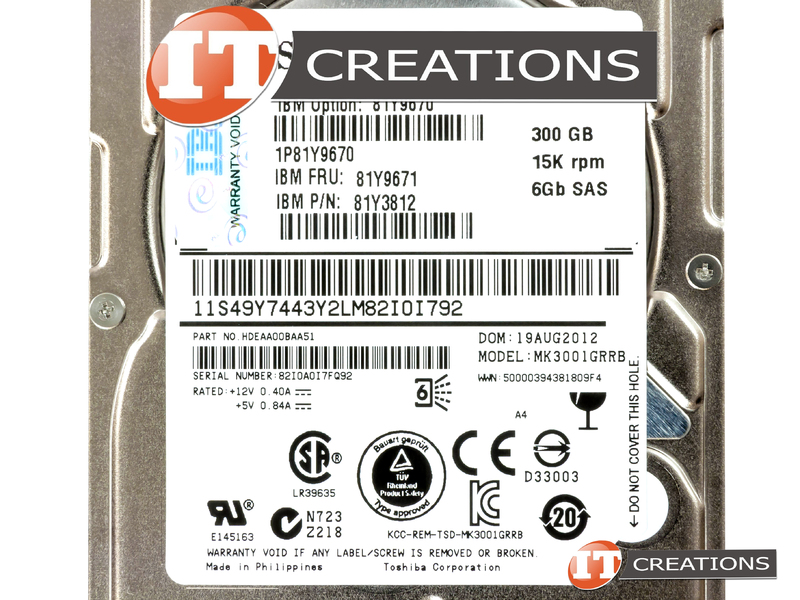 81Y3812 IBM / TOSHIBA 300GB 15K RPM SAS 2.5 INCH SMALL FORM FACTOR SFF ...