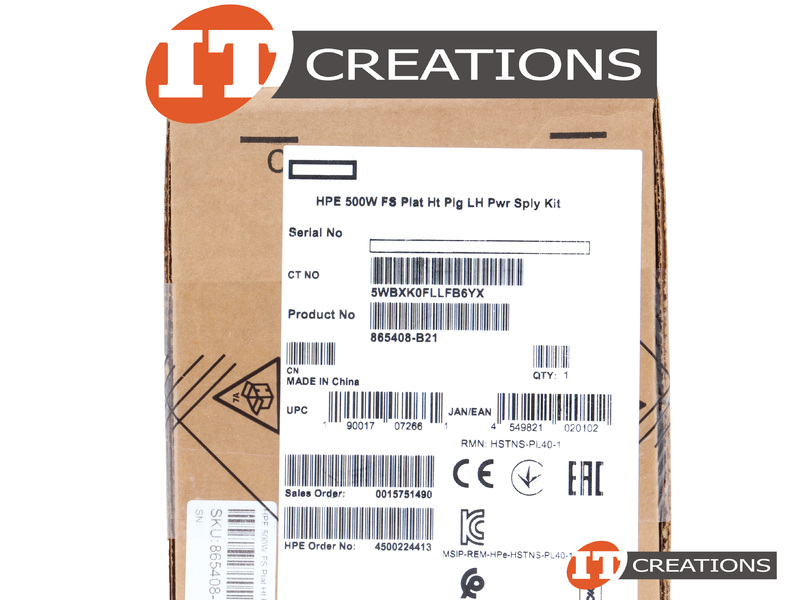 865408-B21-RETAIL - Retail - HP Power Supply 500w Input 100-240v 5.8-2.8a 50-60hz 80 Plus ...