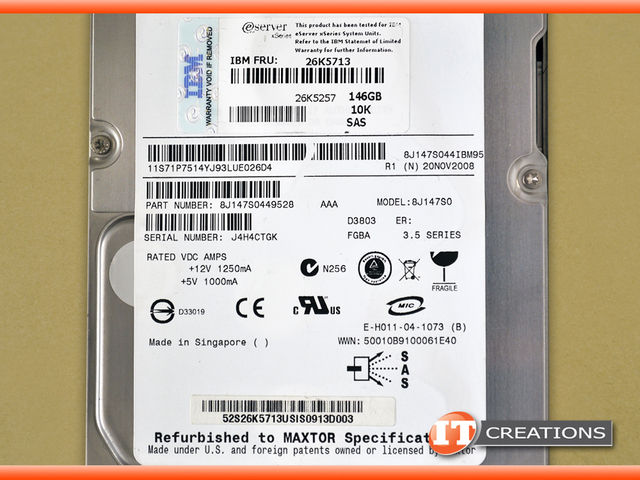 8J147S0-IBM IBM 146GB 10K RPM 3.5 INCH SAS HARD DRIVE (DUAL LABEL / IBM / MAXTOR)