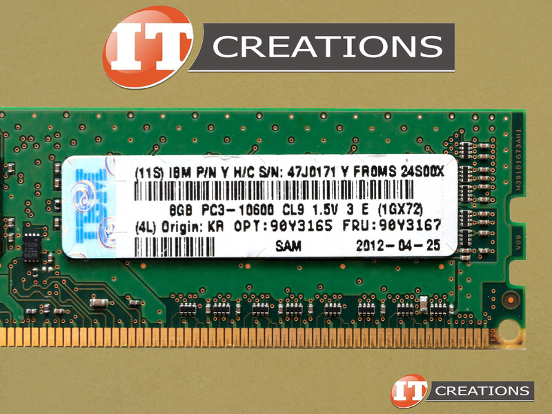 90Y3167 IBM / SAMSUNG 8GB PC3-10600E DDR3-1333 UNBUFFERED ECC 2RX8 CL9 ...
