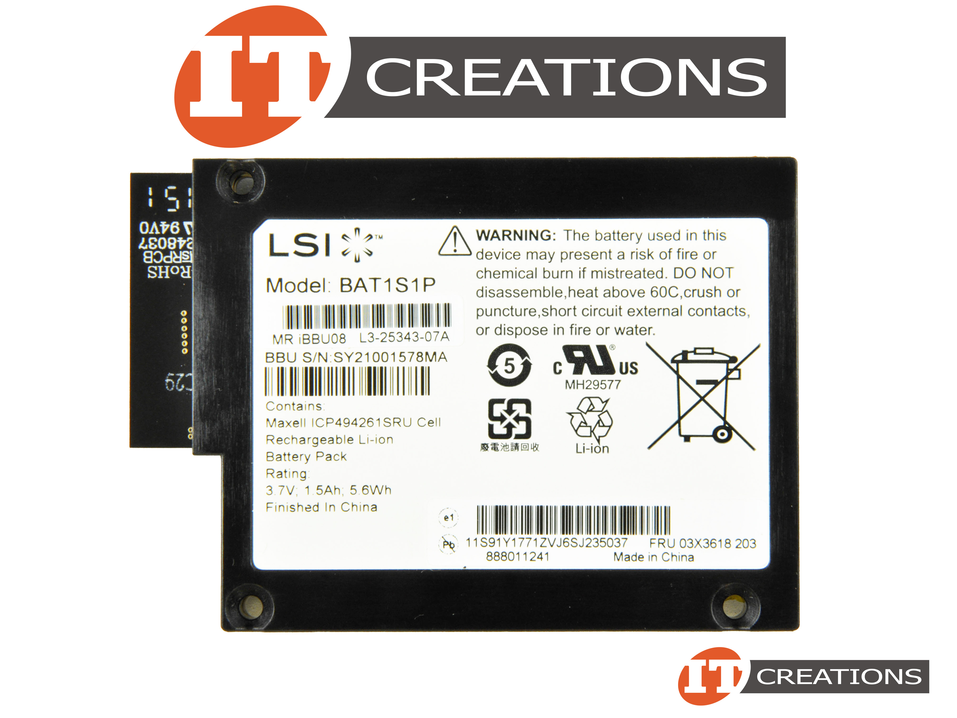 91Y1771 Lenovo / LSI Ibbu08 Battery Backup Unit 3.7v 1.5ah 5.6wh