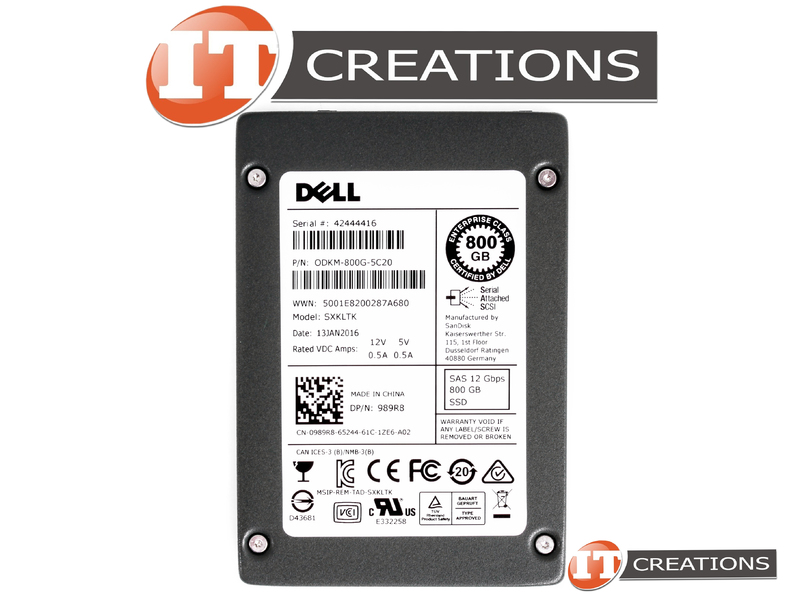 989R8 - Refurbished - DELL / SANDISK 800GB SAS III 2.5 INCH SMALL FORM FACTOR SFF ENTERPRISE ...
