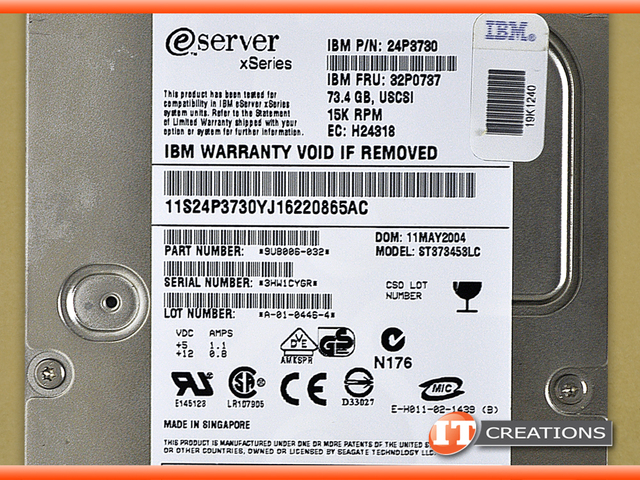 9U8006-032-IBM SEAGATE 73.4GB 15K RPM 3.5 INCH ULTRA320 SCSI HARD DRIVE ...
