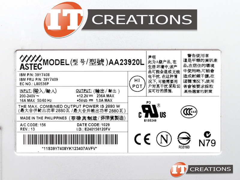 AA23920L-IBM - Used - IBM / ASTEC POWER SUPPLY 2880W INPUT 200-240V 16A ...