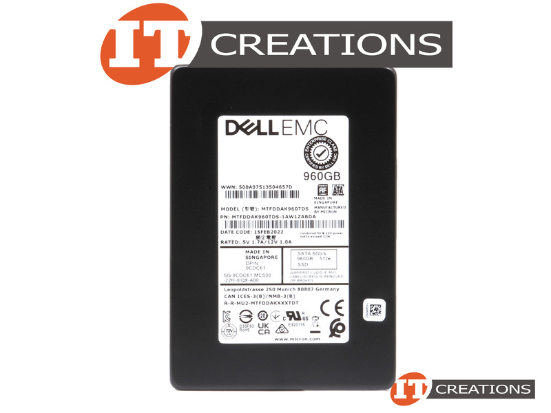 CDC61 - Refurbished - DELL EMC / MICRON 960GB 96-LAYER TLC SATA III 2.5 INCH SMALL FORM FACTOR ...
