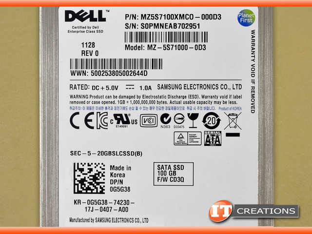 G5G38 MD3220 MD3220I - Refurbished - ( NEW TRAY ) DELL 100GB SSD SATA 2 ...
