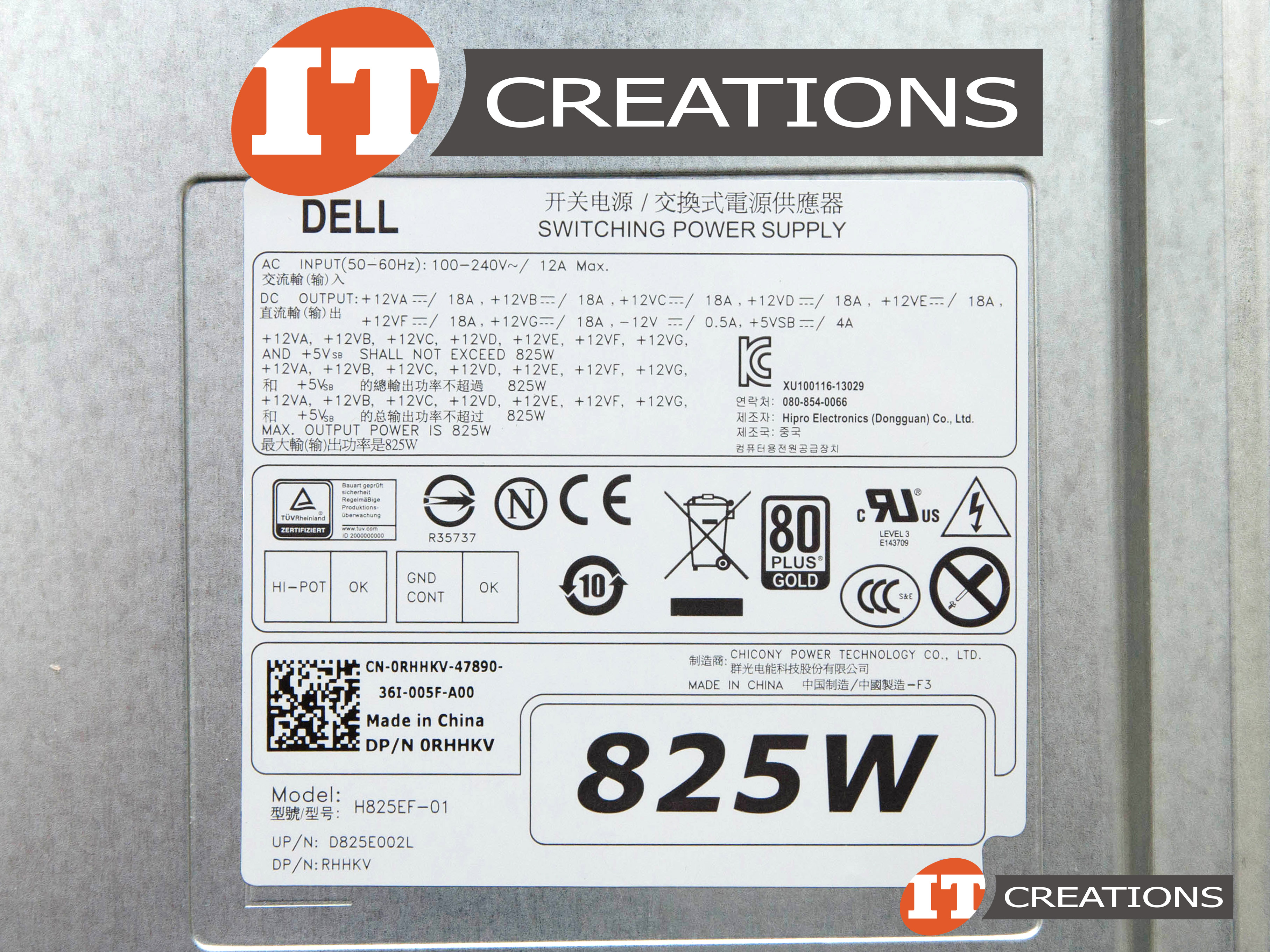 H825EF-01-DELL DELL POWER SUPPLY 825W INPUT 100-240V 50-60HZ 12A 80 ...