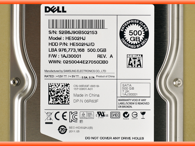 HE502HJ-DELL DELL 500GB 7.2K RPM SATA 3.5 INCH HARD DRIVE (DUAL LABEL ...